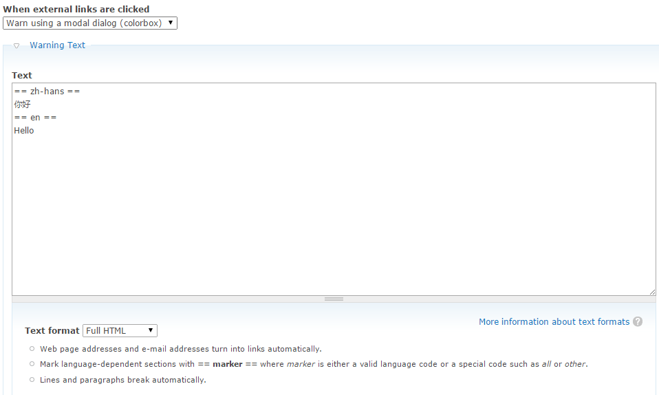 Translate the body of "Pop-up warning text" [#1827480] | Drupal.org