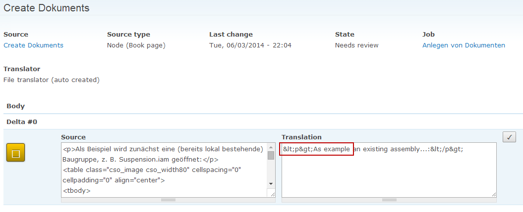 Without 'Extended XLIFF processing' review shows eg
