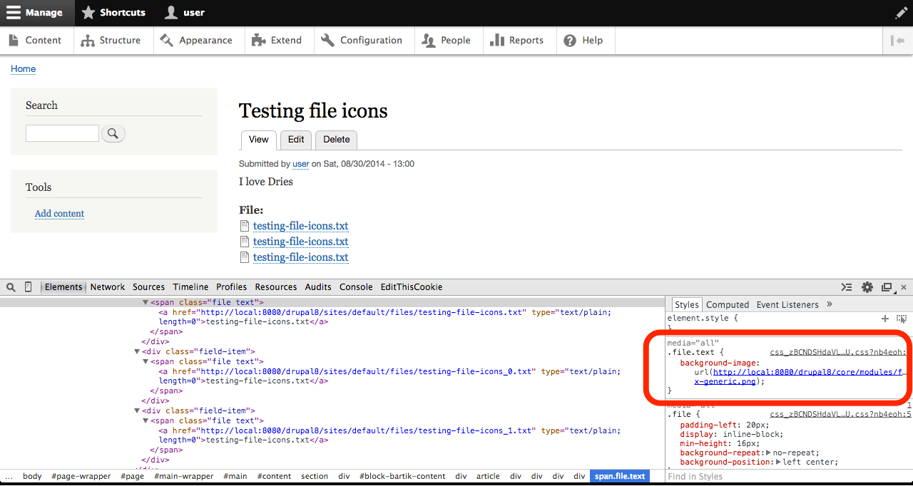 Use CSS for file icons in file fields [#2236855] | Drupal.org