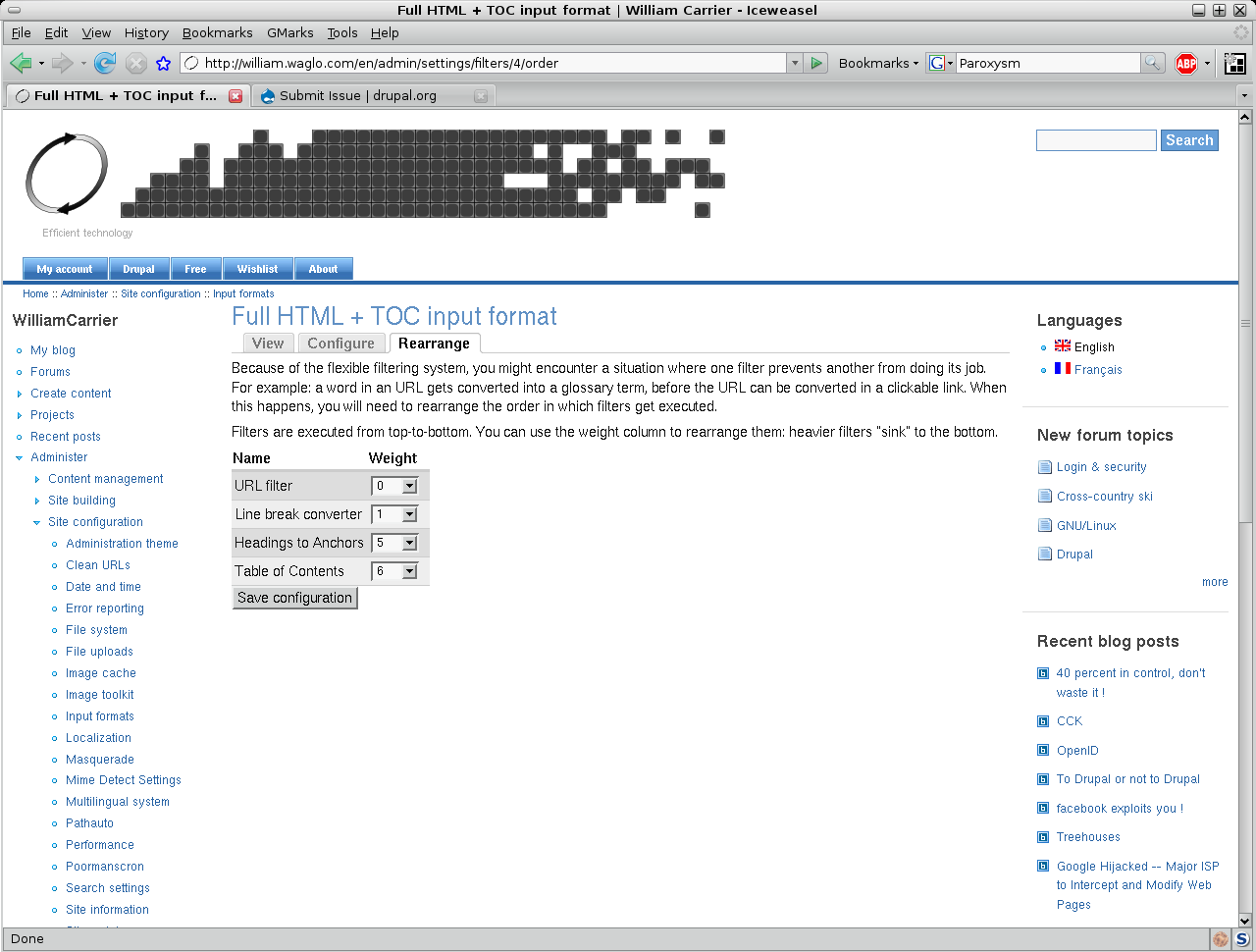 Right sidebar pushed under the content when the input format includes the table of content ...