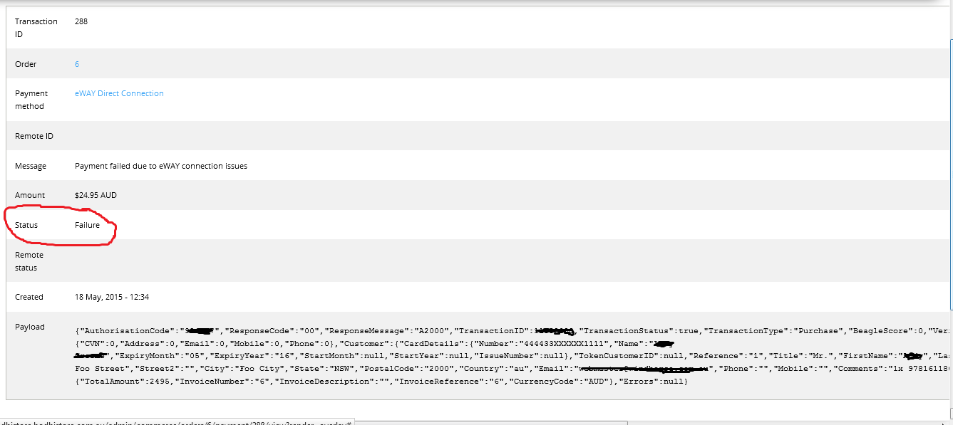 Payment failed due to eWAY connection issues [#2490430] | Drupal.org