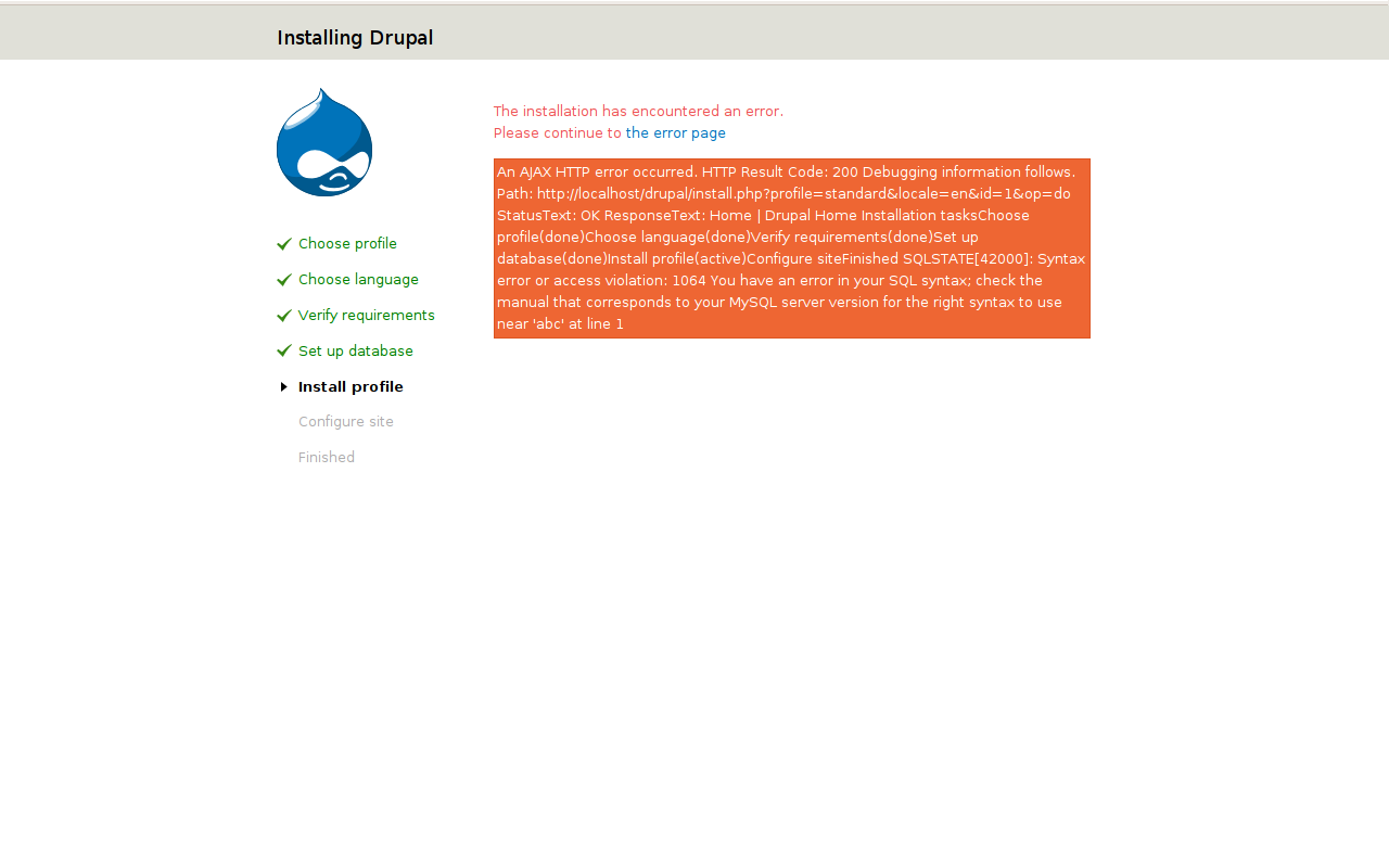 Errors during installation include part of the page's HTML in them ...