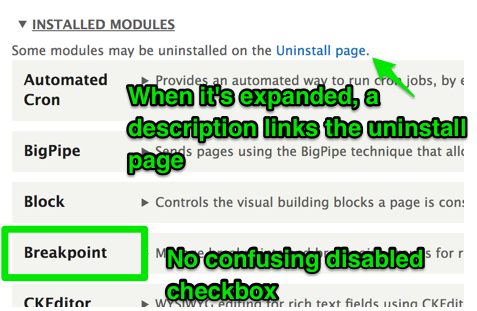 Improve usability of disabled checkboxes on module listing page ...