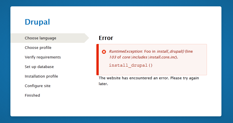 Installer catches exceptions and manually re-prints them; does not use error/exception handler ...