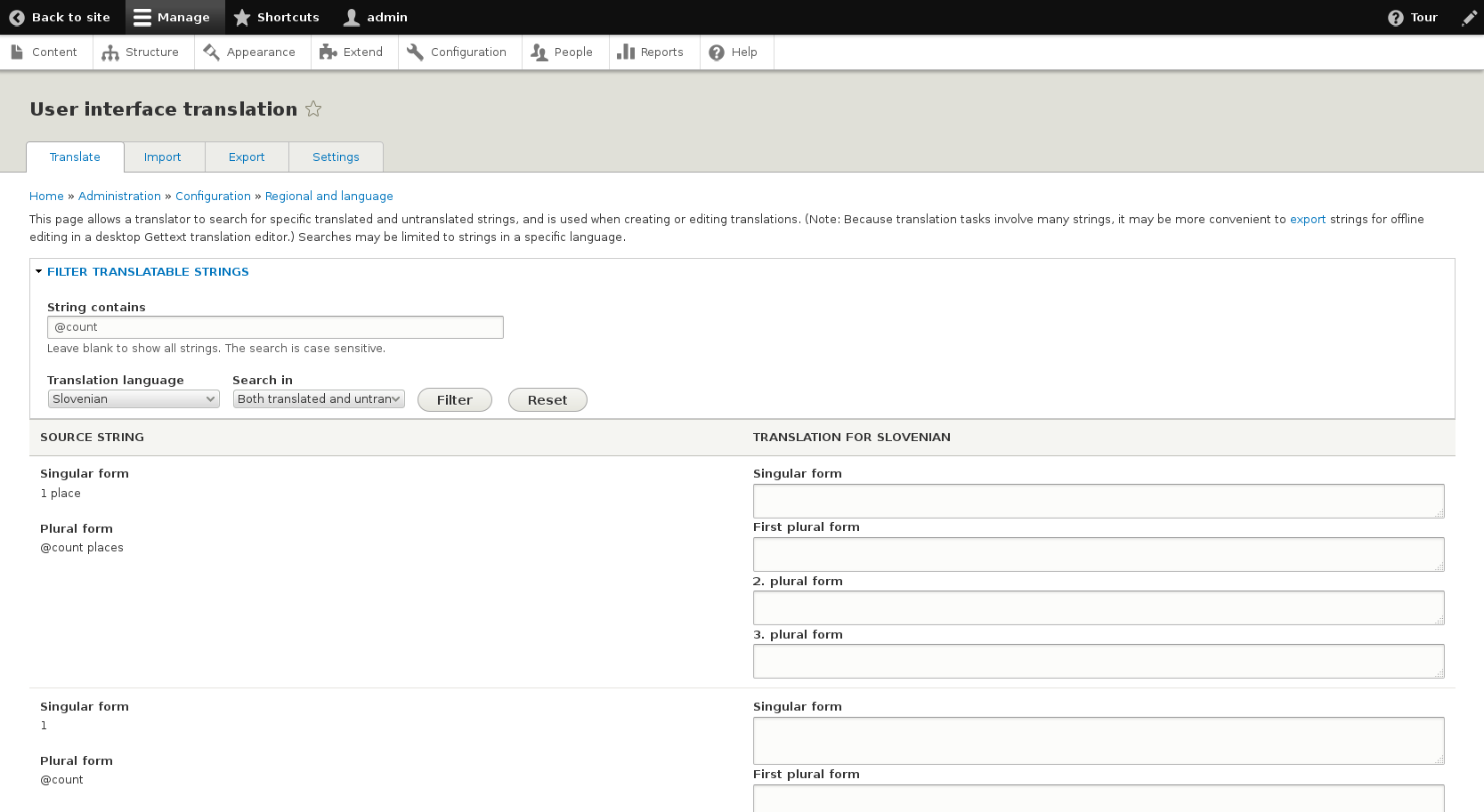 Configuration translation UI does not support plural sources/targets [#2454829] | Drupal.org