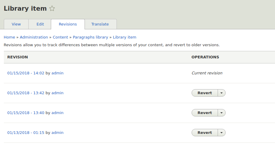 Offer revision UI of library item entity [#2904233] | Drupal.org