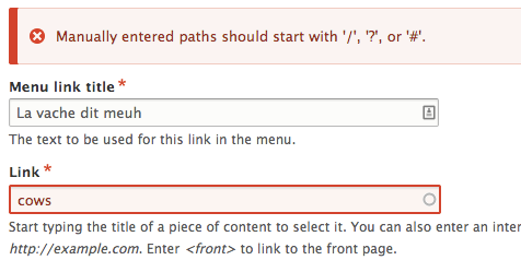 Validation error for manually entered paths in the link widget is a little confusing [#2431085 ...
