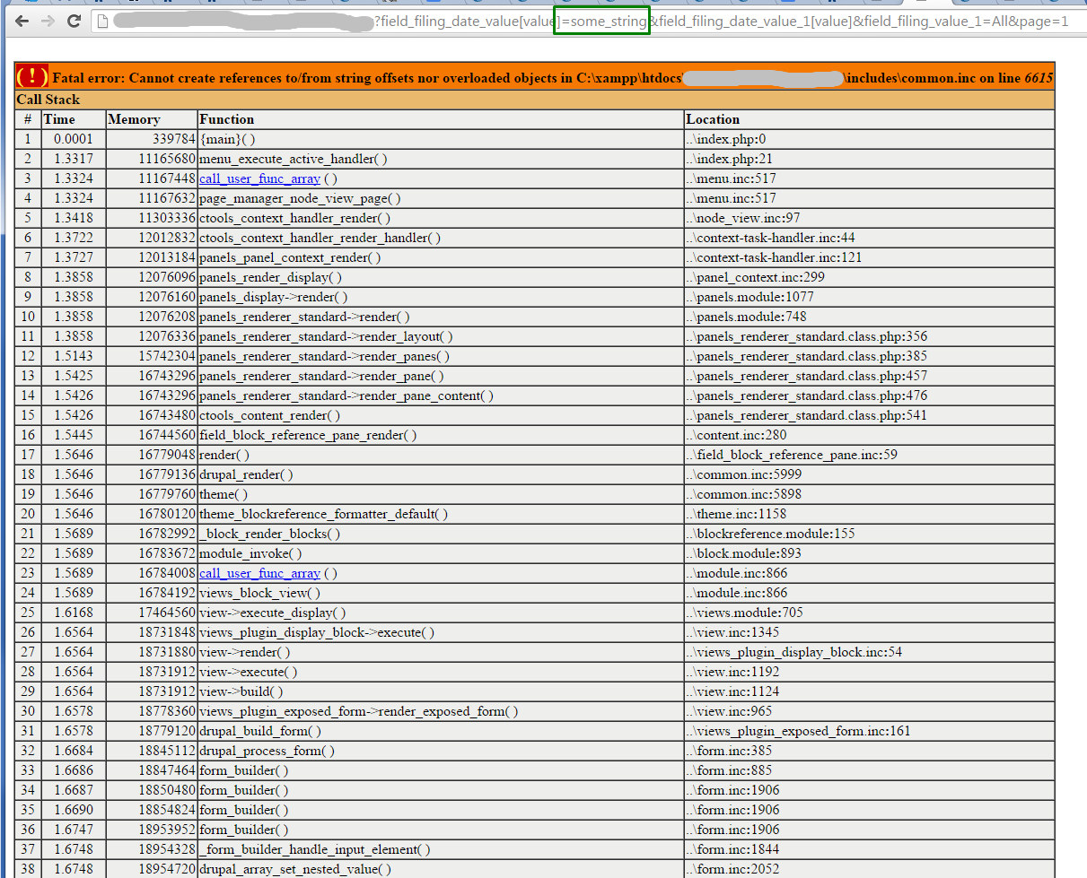 Cannot create references to/from string offsets nor overloaded objects [#2313517] | Drupal.org