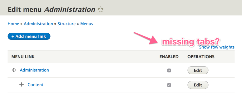 Separate the menu settings from the 'add link' button [#2520232] | Drupal.org