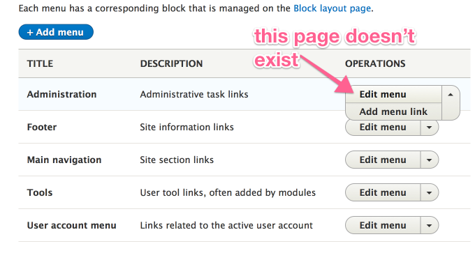 Separate the menu settings from the 'add link' button [#2520232] | Drupal.org