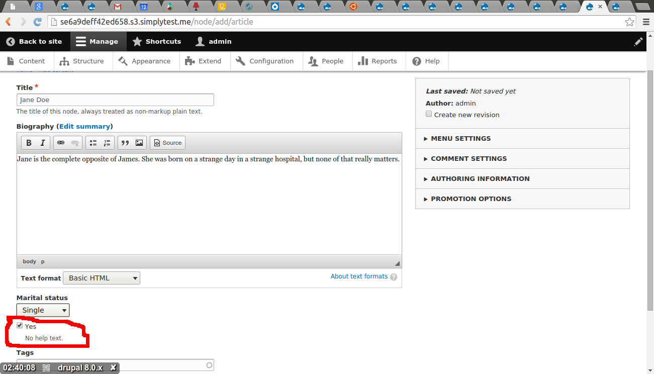 Single on/off checkboxes should "Use field label" by default [#2361469] | Drupal.org