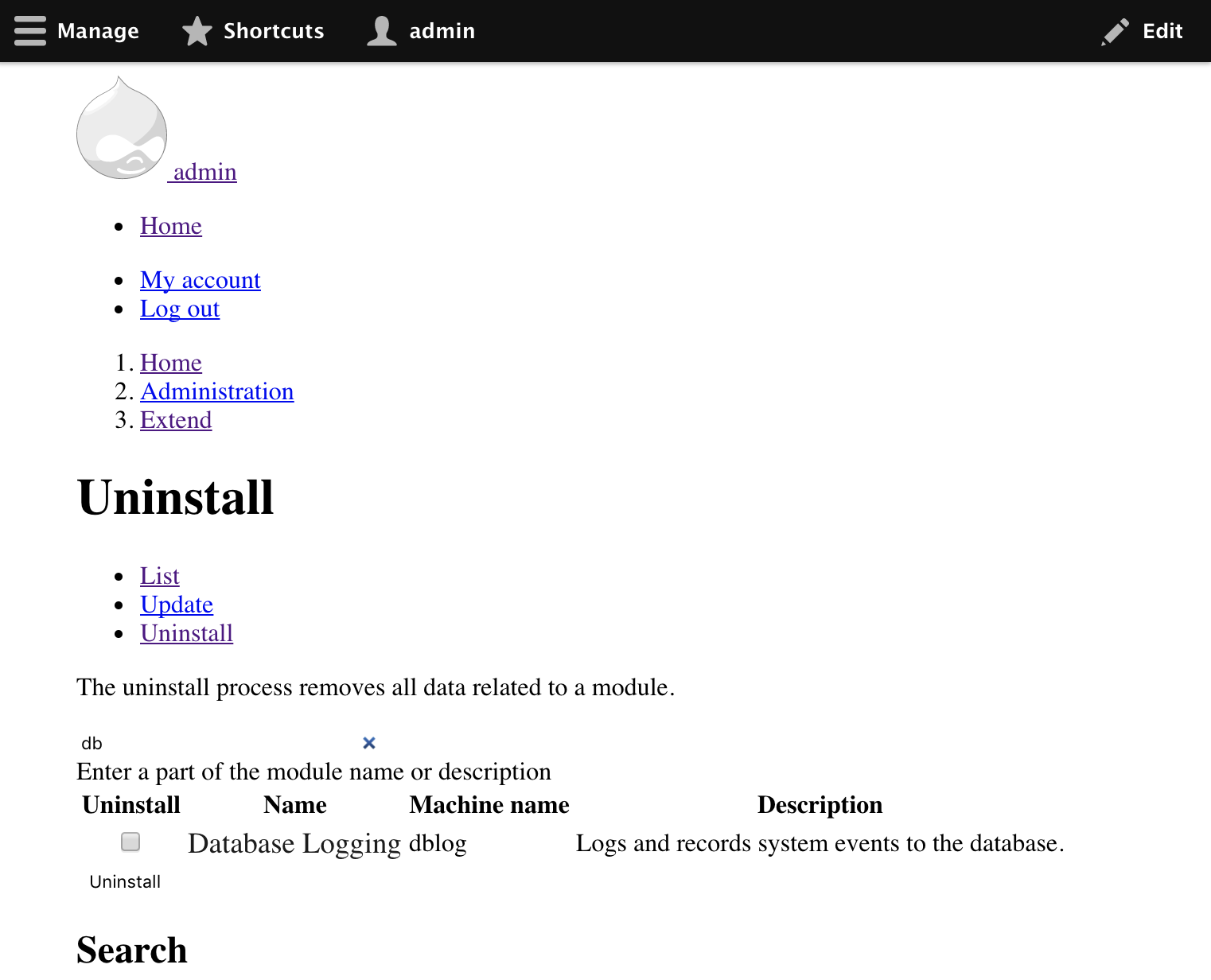 Modules uninstall filter does not filter by machine name [#2895388] | Drupal.org