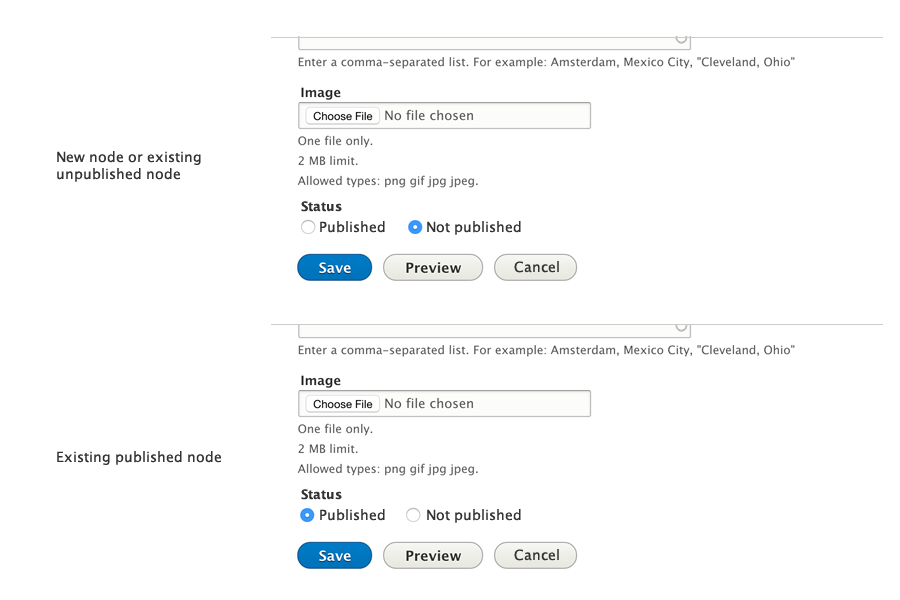Change "Save and keep un-/published" buttons to a "Published" checkbox and an included "Save ...