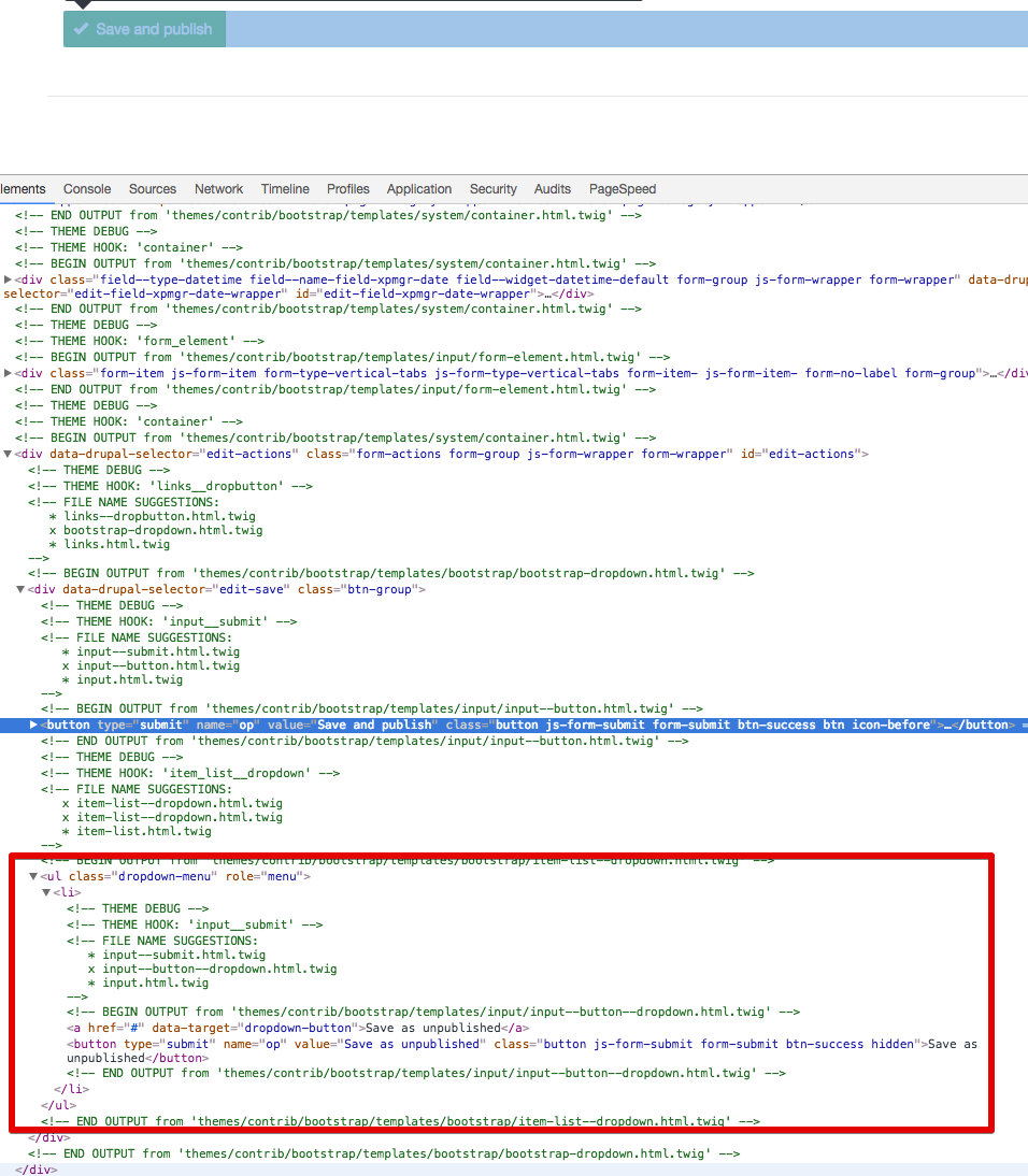 Dropbutton/Actions button on node add/edit form only shows "Save and publish" [#2824693 ...