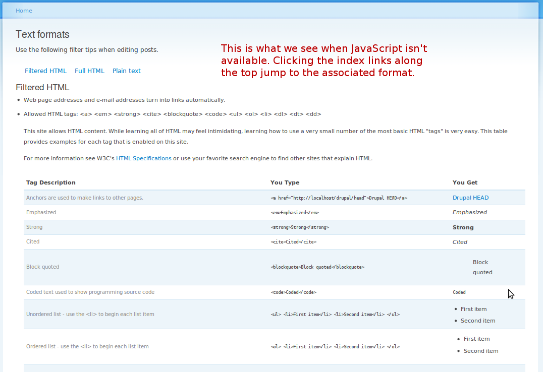 Clean up the Filter Tips page [#714556] | Drupal.org