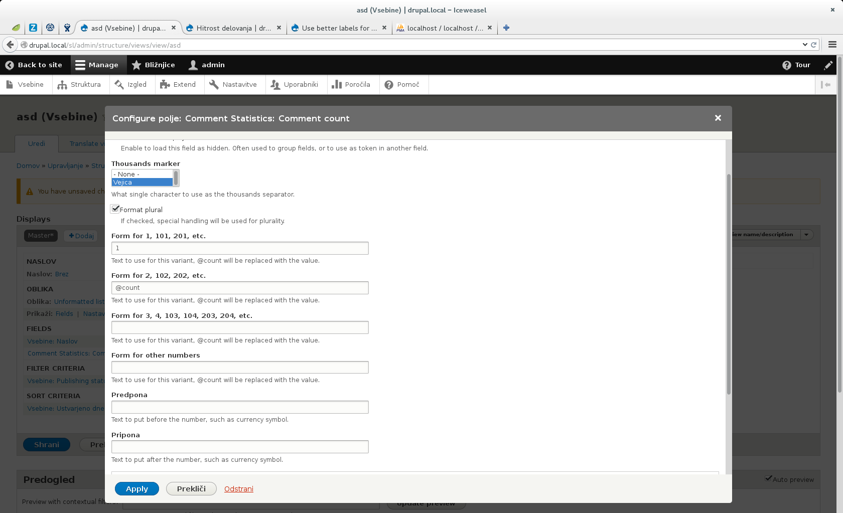 Use correct labels for numeric fields when using a multiple plural forms language [#2499639 ...