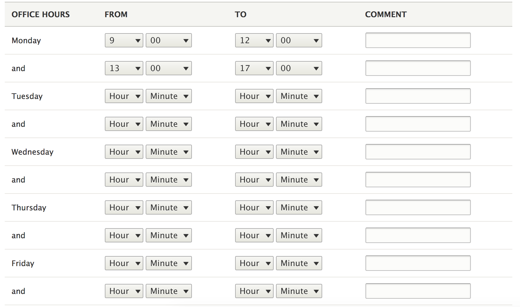 Improve usability of the Office hours (Week) widget [#2869284] | Drupal.org