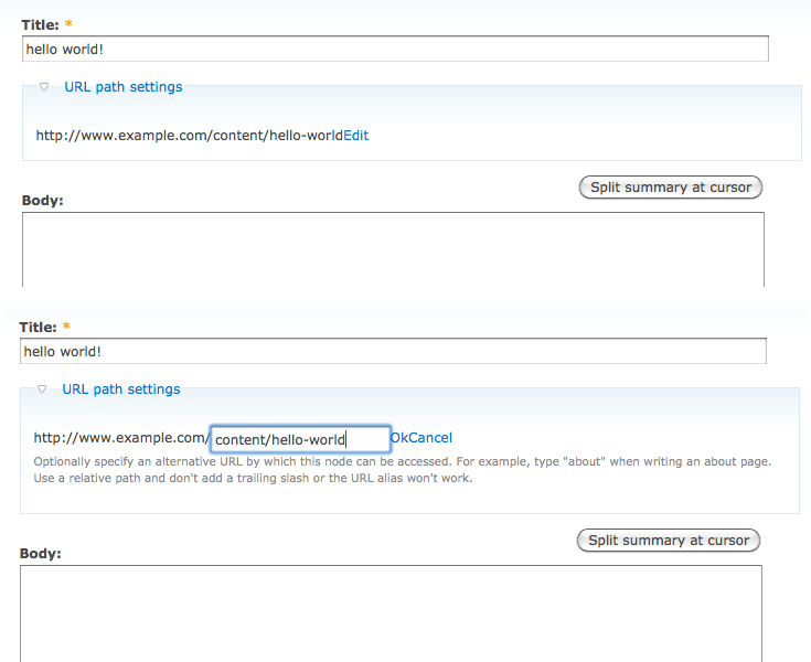 Live preview of what the URL will be in the field. [#844944] | Drupal.org