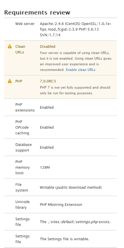 Add a hook_requirements() warning when running on PHP7 [#2576745] | Drupal.org