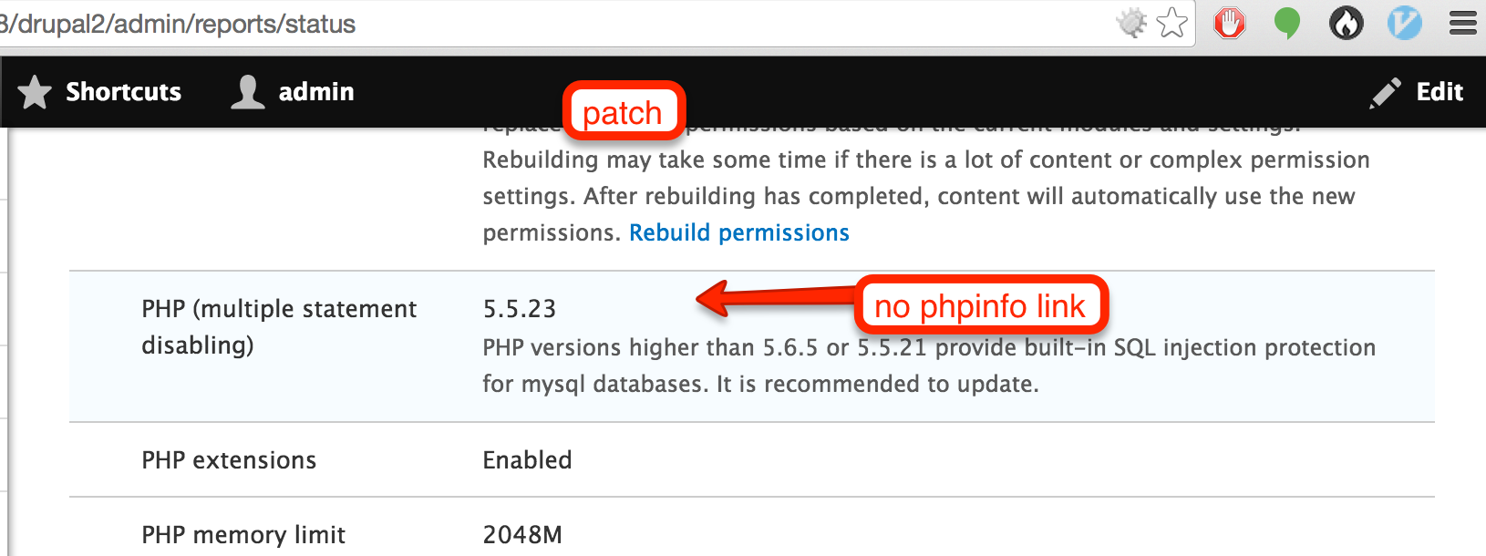 Remove system_requirements() SafeMarkup::set() use with 'value' key [#2551725] | Drupal.org