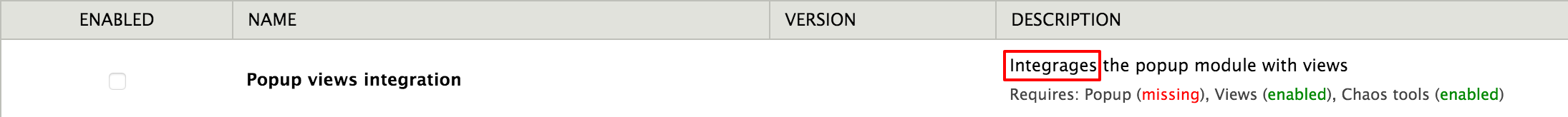 Typo in popup_views_integration.info [#2674660] | Drupal.org
