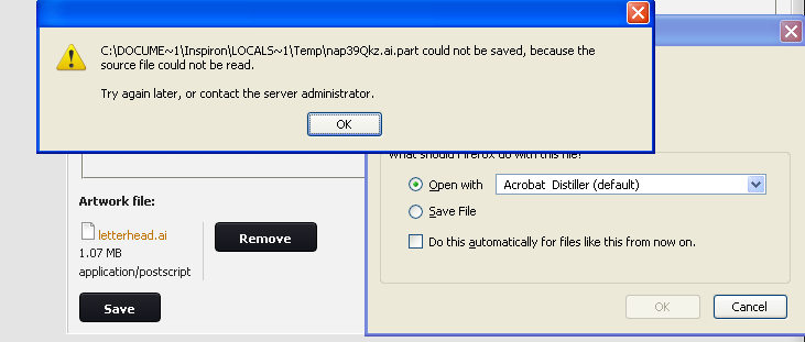 error windows pop up when clicking on file name [#1038952] | Drupal.org