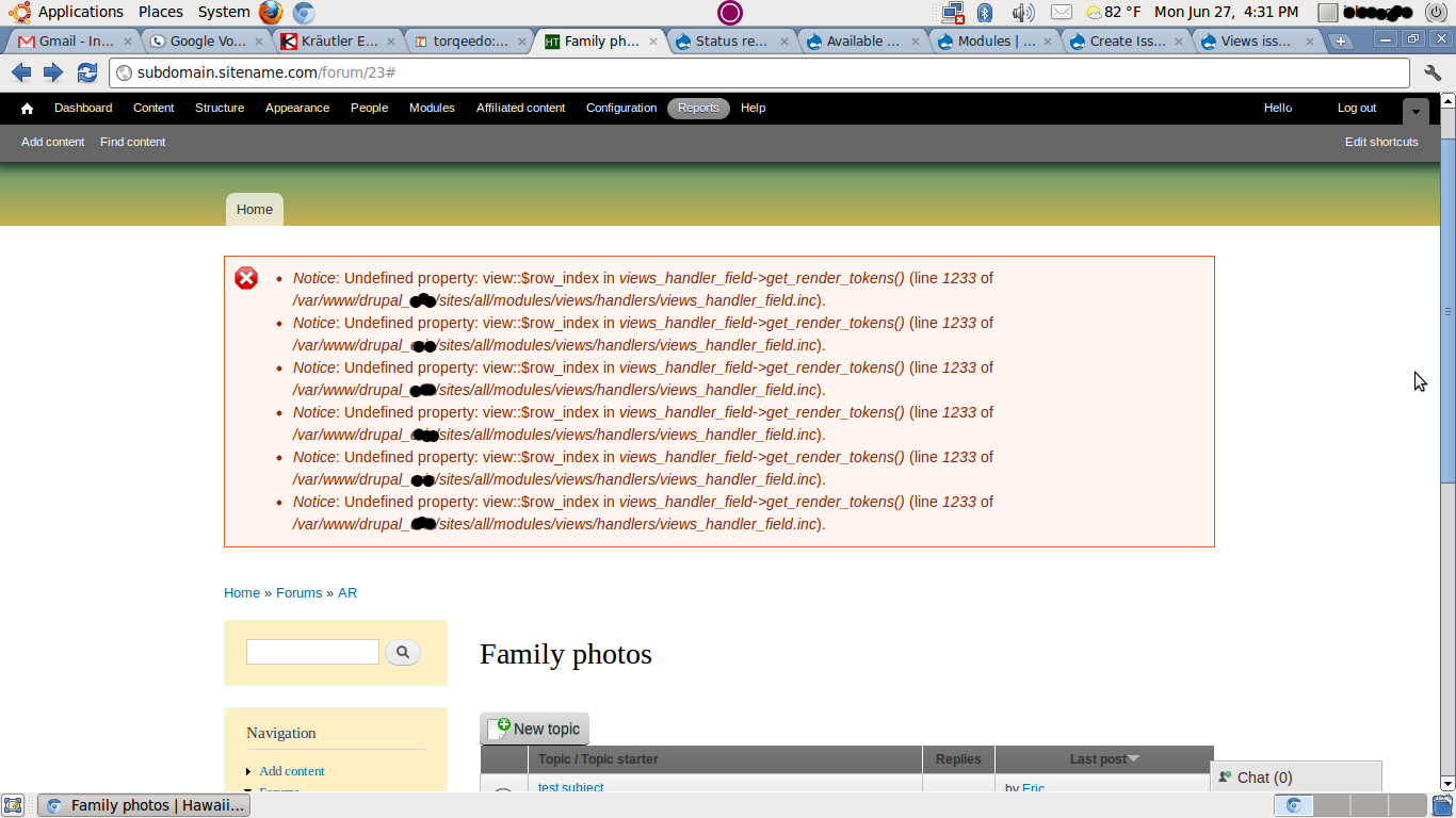 Notice: Undefined property: view::$row_index in views_handler_field->get_render_tokens() (line ...