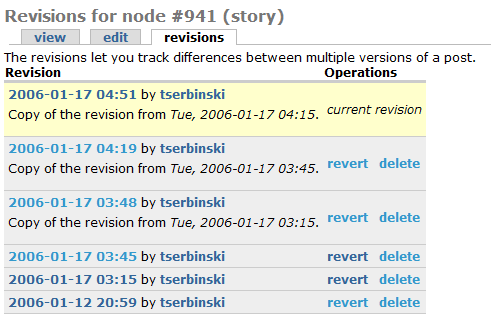 Rework revisions overview screen [#42072] | Drupal.org