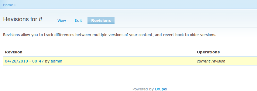 Show the Revisions tab/page even when only one revision exists ...