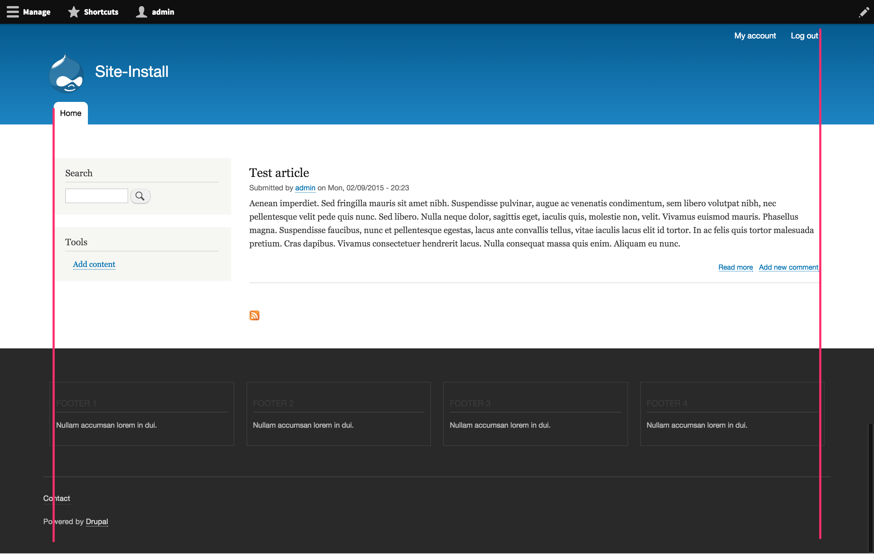 Footer container contents are wider than other page elements in Bartik. [#1273052] | Drupal.org