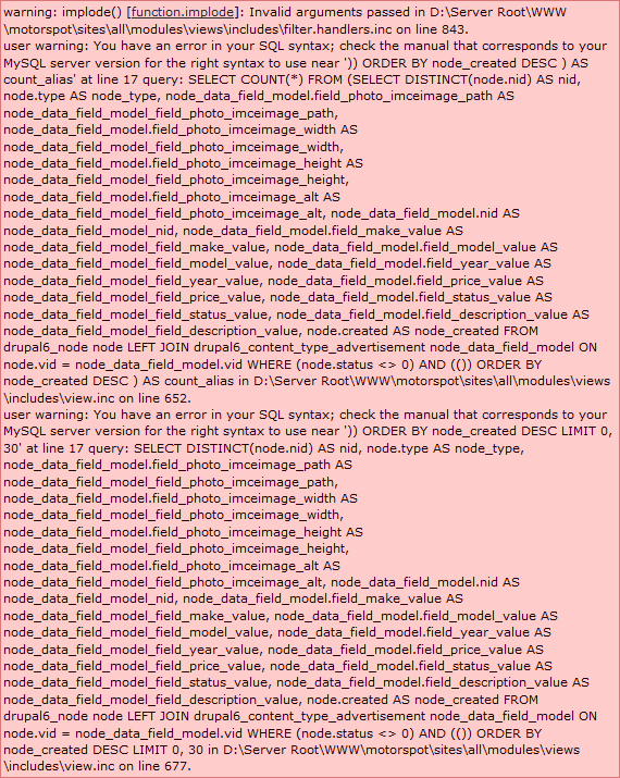 warning: implode() [function.implode]: Invalid arguments passed... [#278013] | Drupal.org