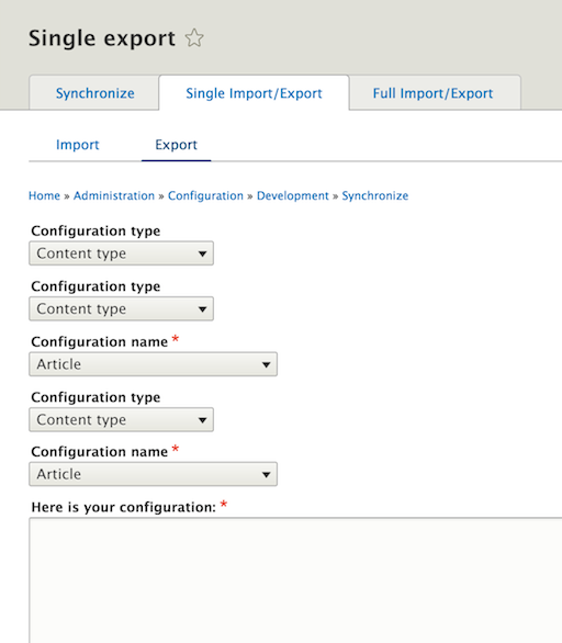 admin/config/development/configuration/single/export doesn't allow you to export a single ...