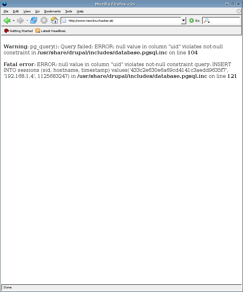 Drupal C Error Null Value In Column Uid Violates [ 30268