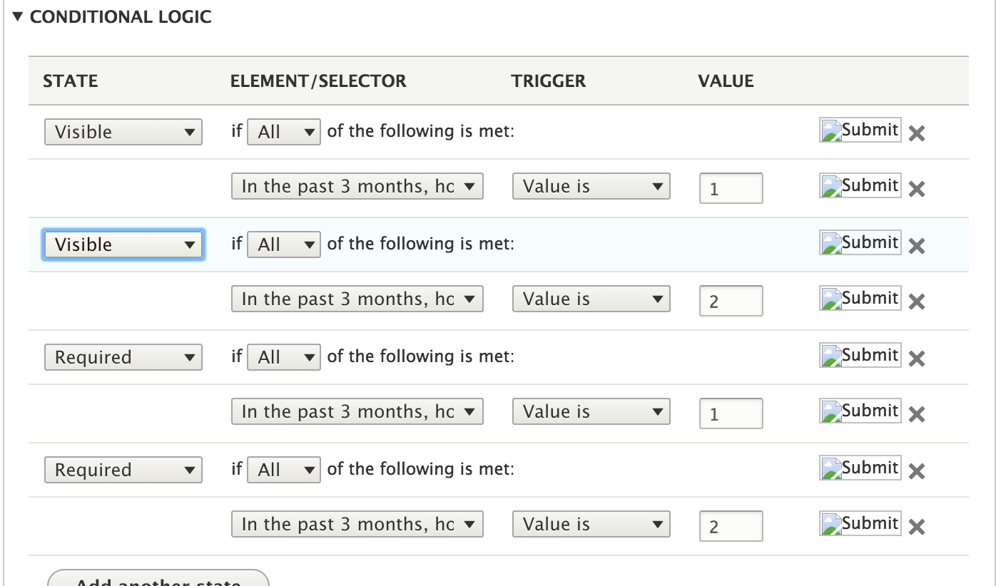 Drupal States not working for display/require on multiple values ...