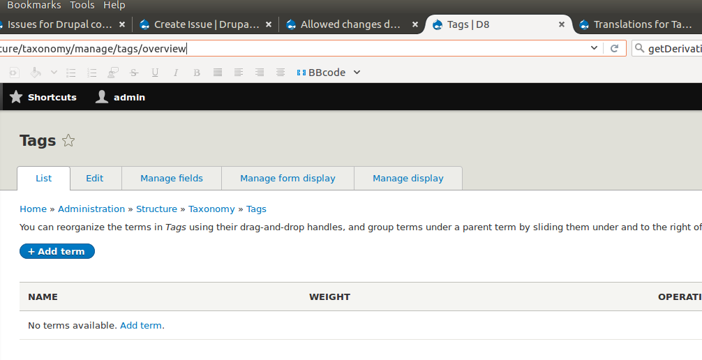 Taxonomy vocabulary translation local task tab not shown in UI [#2822890] | Drupal.org