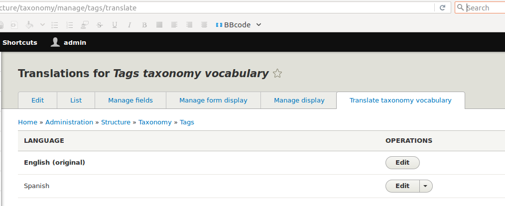 Taxonomy vocabulary translation local task tab not shown in UI ...