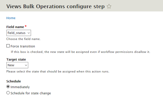 No Apply button in VBO "Change a node to next Workflow state" action [#2906773] | Drupal.org