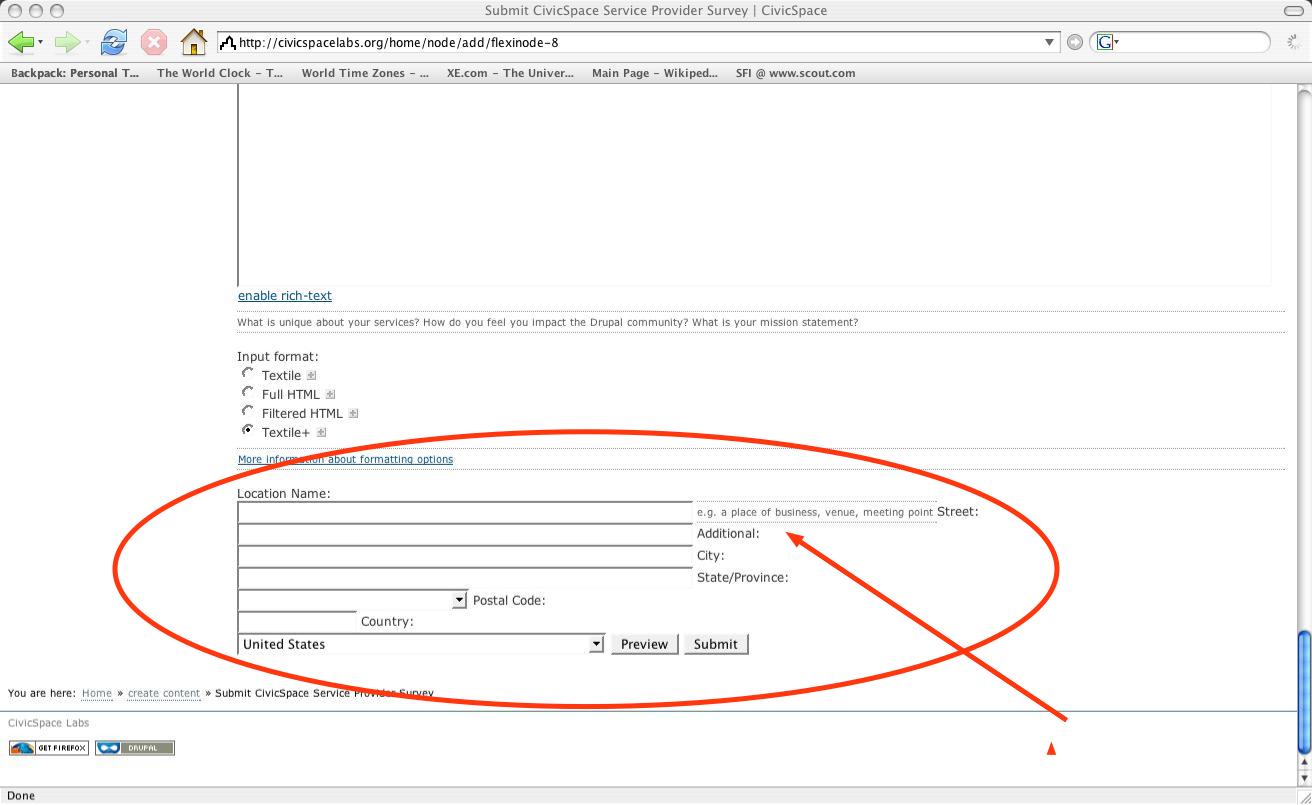 Location: Street, City, State/Prov, Postal Code & Country text is ...