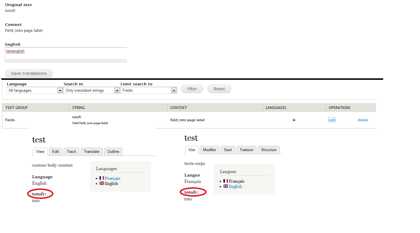 Field label translation not displayed or can only be translated as a built-in-interface string ...
