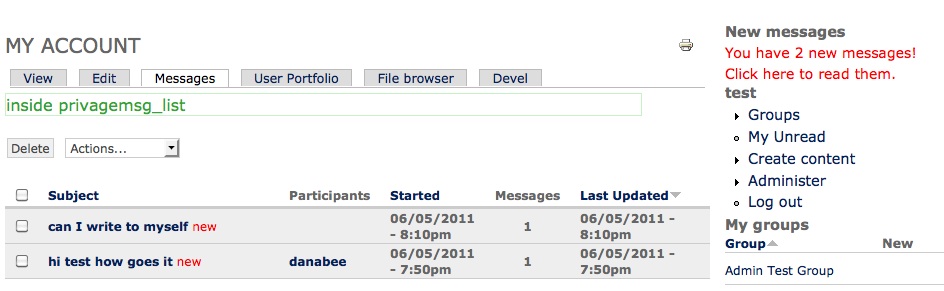 /messages says "You have no messages" but /user/NNNN/messages shows messages [#1179618] | Drupal.org