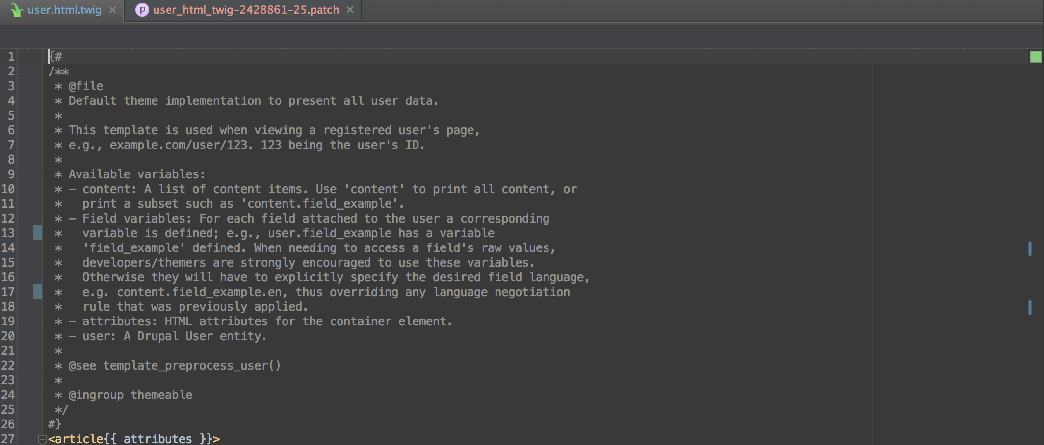 user.html.twig documentation refers to a nonexistent 'account' variable ...