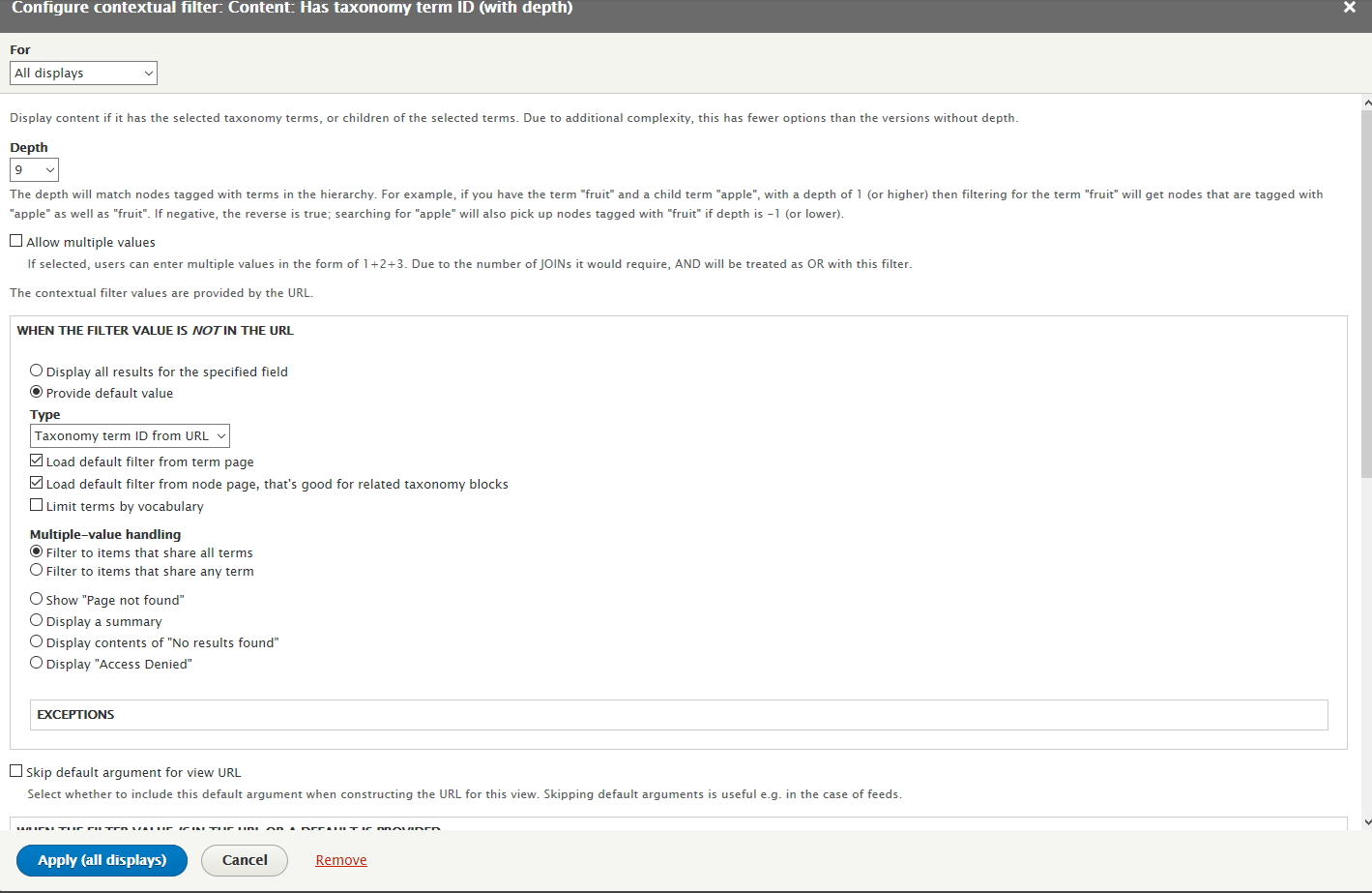 CONTEXTUAL FILTERS Content: Has taxonomy term ID (with depth) break page header [#2894579 ...