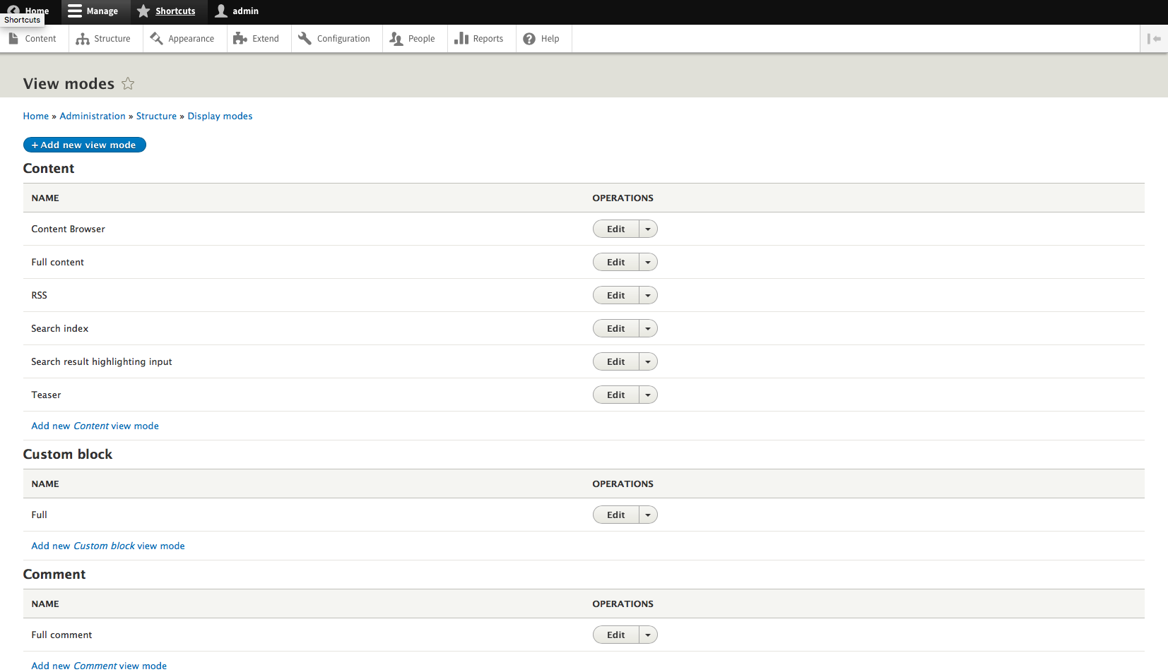 Operations column in Administration/Structure/Display modes/View modes not aligned. [#2187073 ...