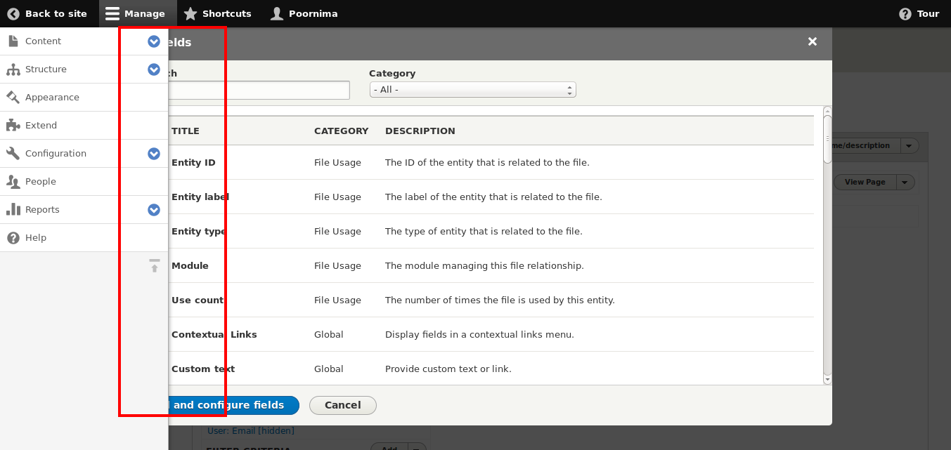 Adding a field/filter in view, results in overlapping of toolbar and the titlebar(of overlay ...