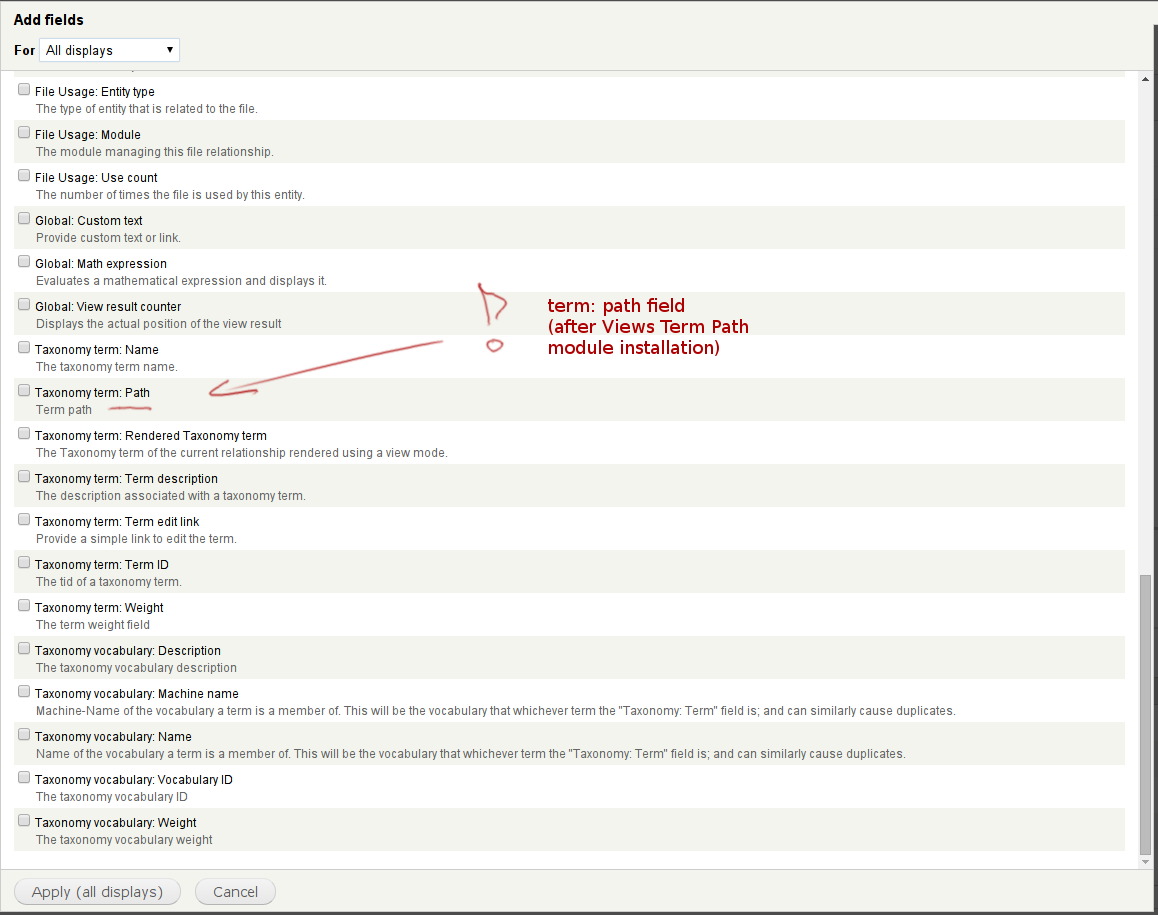 Making a term:path views field via field handler available [#2509168] | Drupal.org