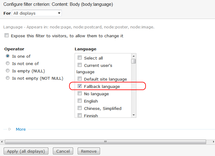 Entity translation fallback, several language fallbacks + country dependent fallback + Fallback ...