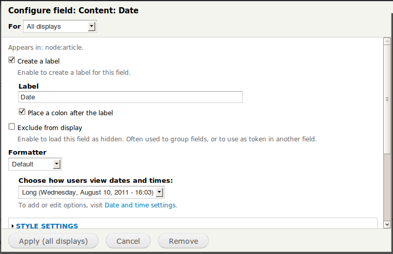 When configuring fields in a view, formatter settings should be displayed inline with the ...