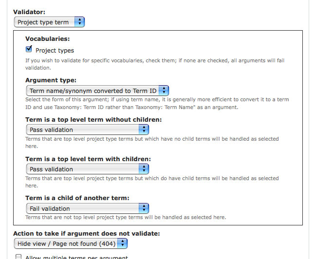 Segregate argument validator options [#270892] | Drupal.org