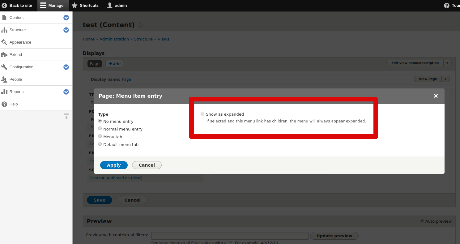 Show as expanded checkbox is not necessary when No menu entry is selected [#2703349] | Drupal.org