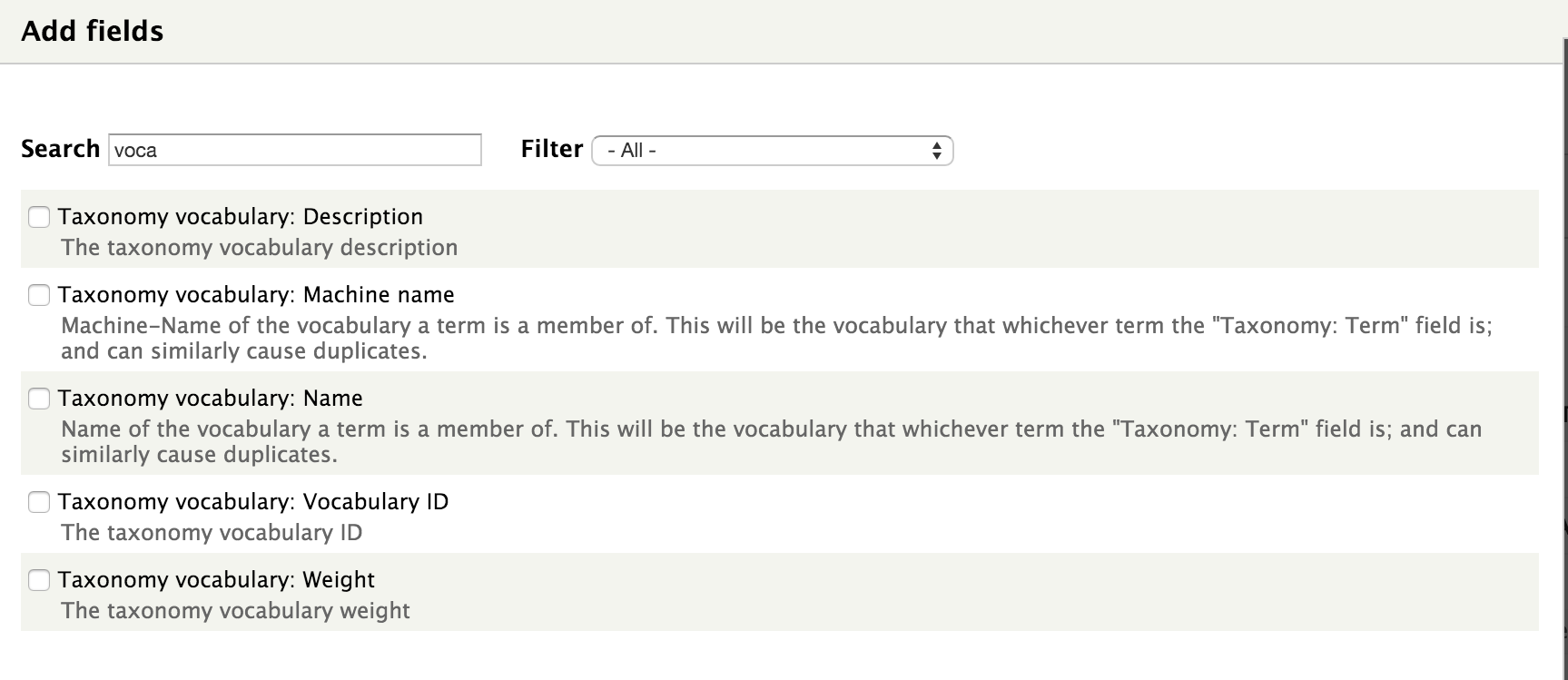 Taxonomy vocabulary data not available as views fields [#2658956] | Drupal.org